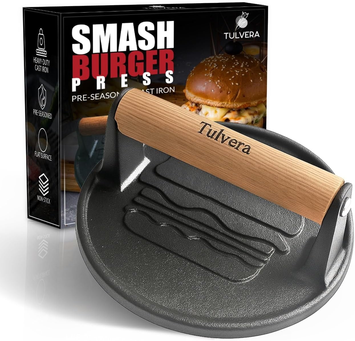 Smash Burr Press | Cast Iron Hamburr Smasher Tool Flat-Ed Meat for ...