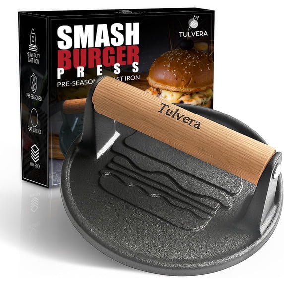 Smash Burr Press | Cast Iron Hamburr Smasher Tool Flat-Ed Meat for ...
