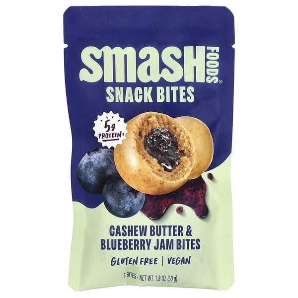 Smash Foods, Snack Bites, Cashew Butter & Blueberry Jam, 5 Bites, 1.8 ...
