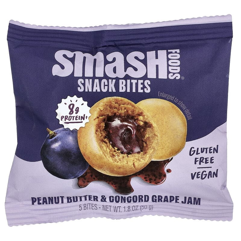 Smash Foods, Snack Bites, Peanut Butter & Concord Grape Jam, 5 Bites, 1 ...