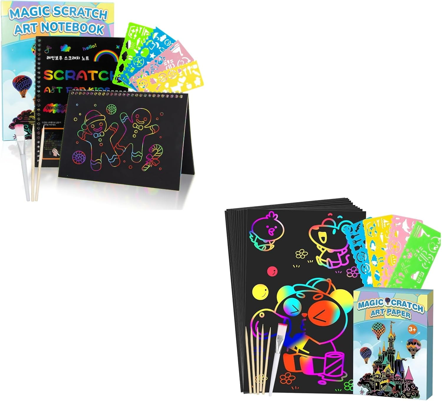 Smasiagon Scratch Paper Art Set: 2 Pack Scratch Book + 60 Pcs Scratch ...