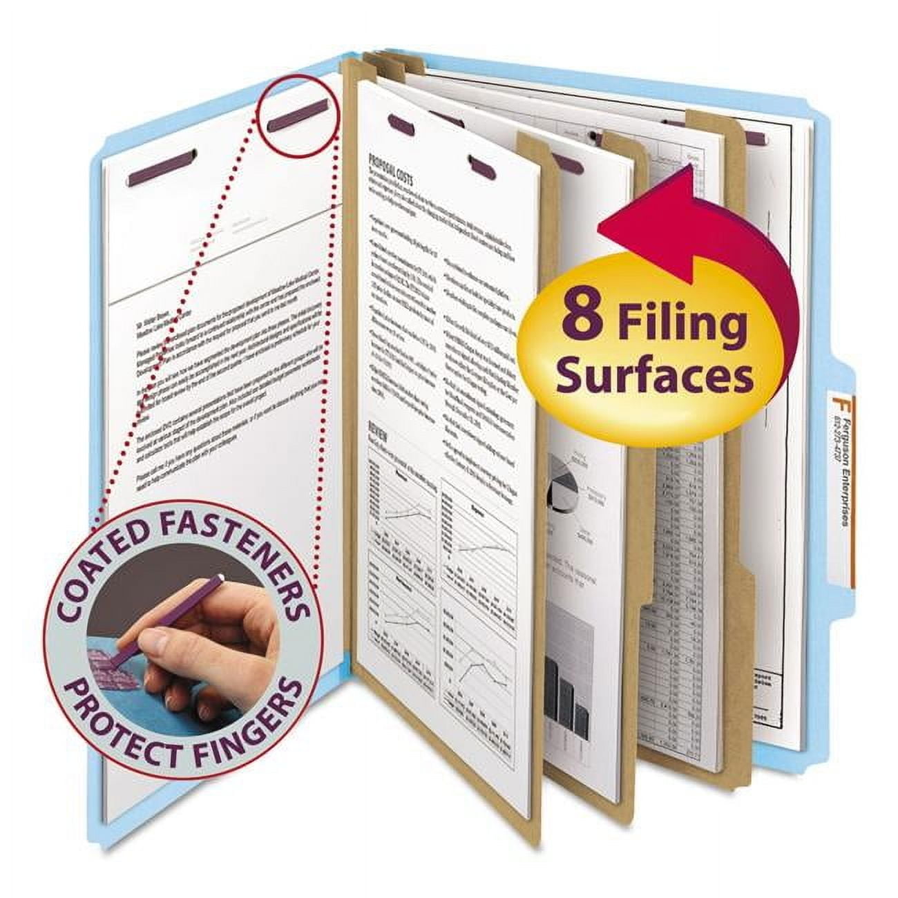 Smead 0.4 Cut Eight Section Pressboard Folder with Fastener, Blue ...