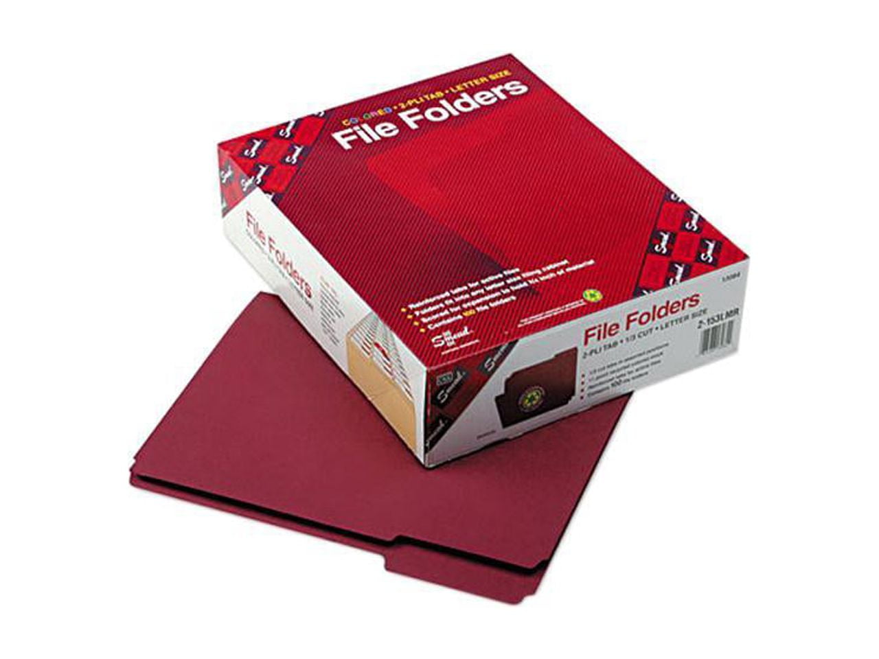 Smead 13084 File Folders, 1/3 Cut, Reinforced Top Tab, Letter, Maroon ...