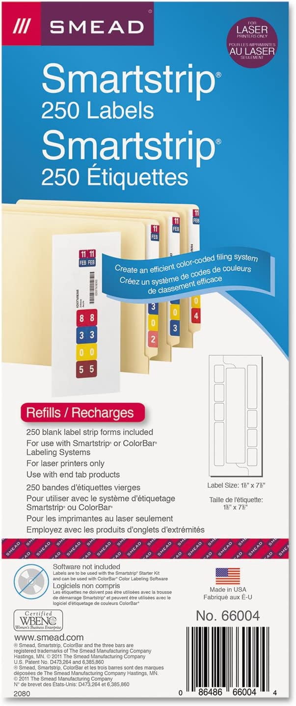 Smead 66004 SmartStrip Refill Label Kit 250 Label Forms/Pack Laser 250 ...