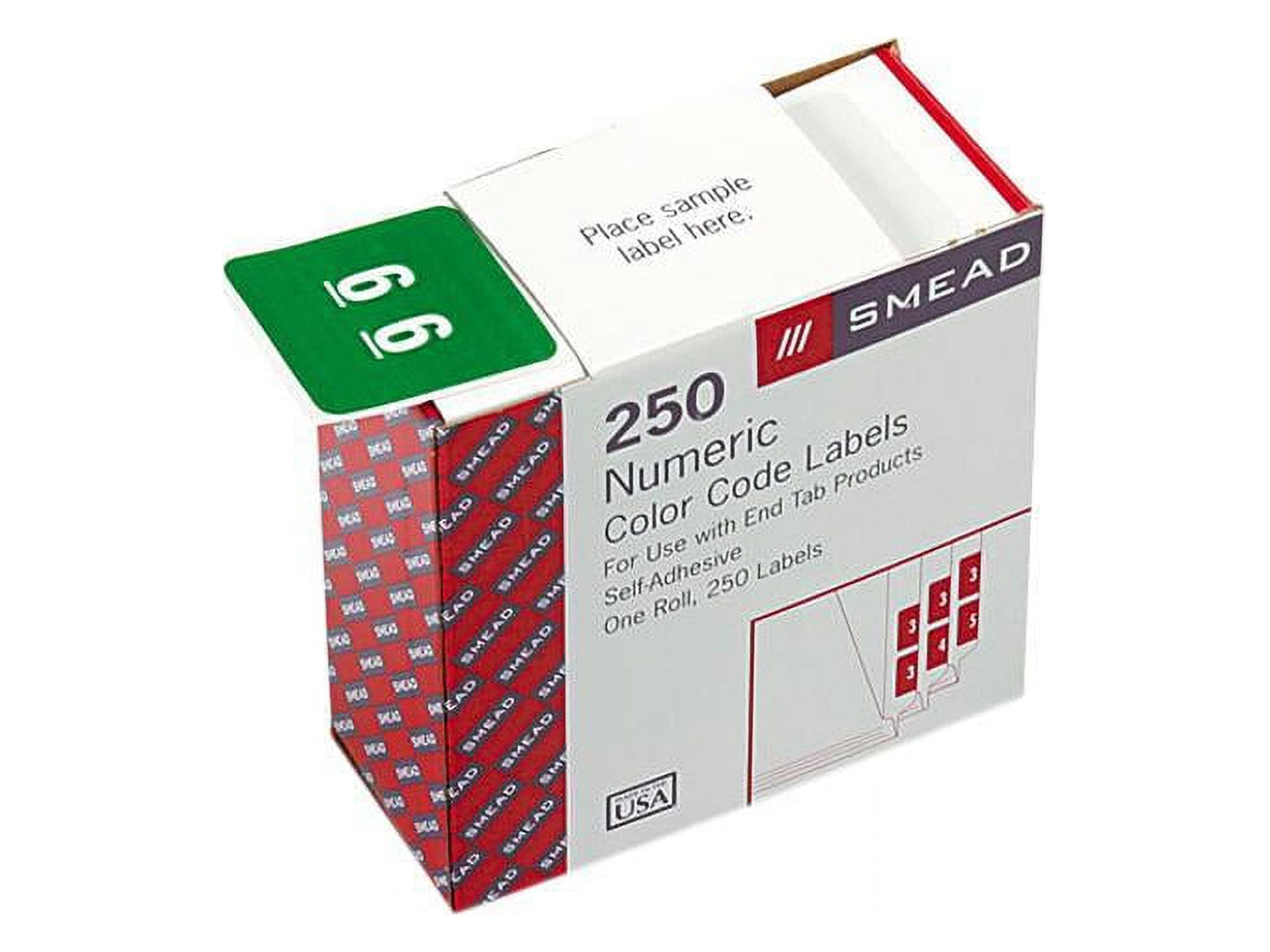 Smead 67426 Single Digit End Tab Labels, Number 6, White-on-Green, 250 ...