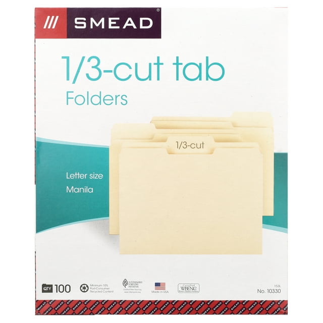 Smead Manila Office File Folders, 1/3-Cut Tab, Letter Size, Box of 100 ...