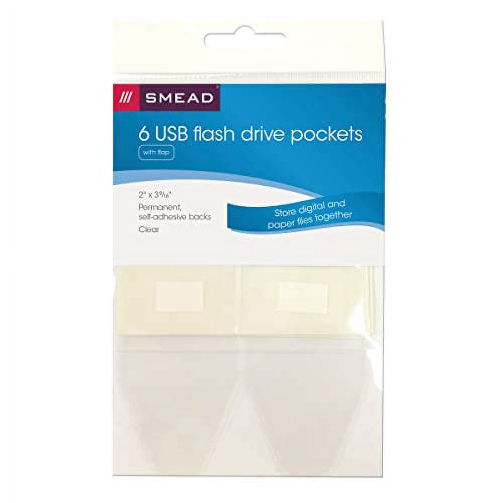 Smead Self-Adhesive Poly USB Flash Drive Pocket, 2"W x 3,5"H, Clear 6 ...