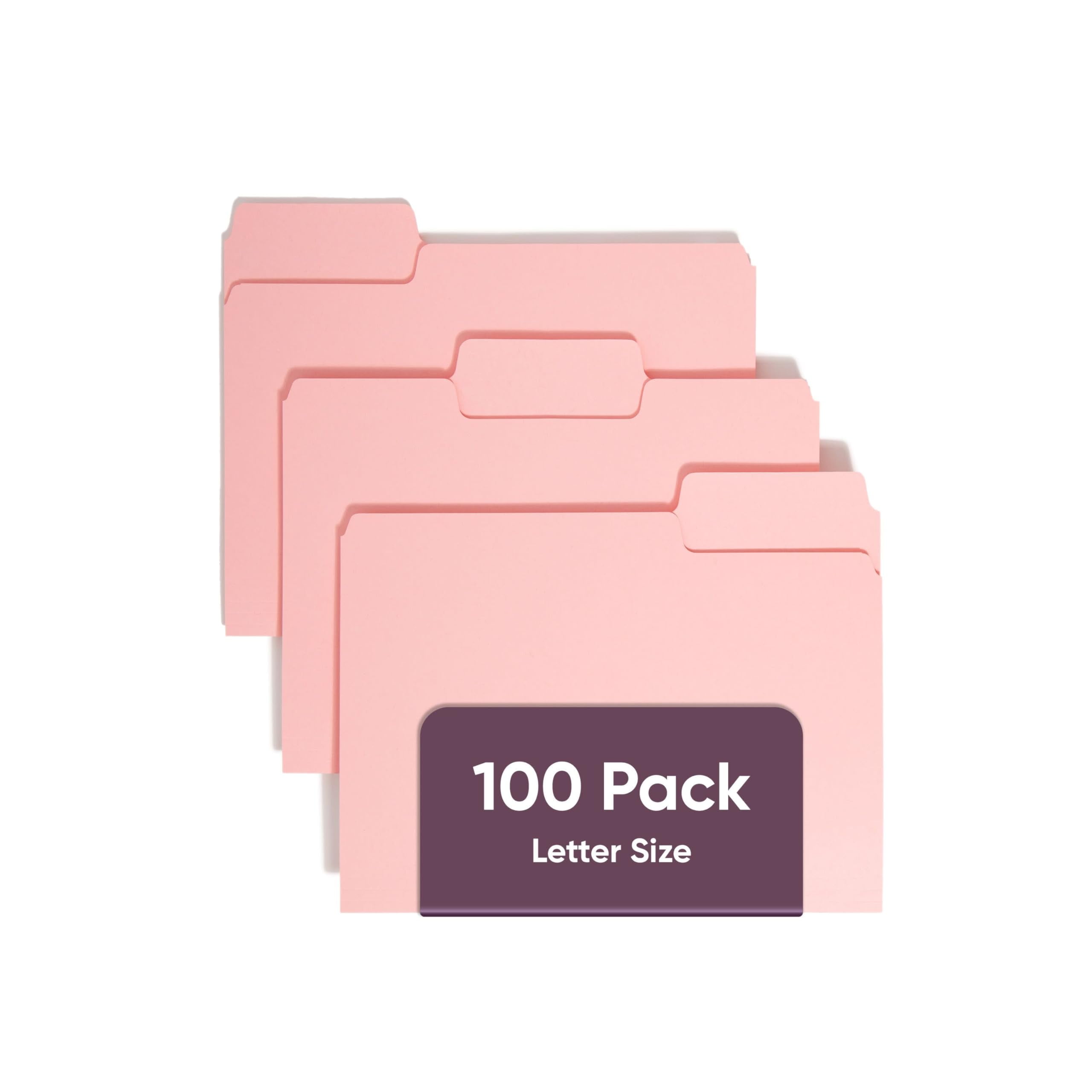 Smead Standard File Folders, 100 Count, Pink, 1/3-Cut Tabs, Letter Size ...