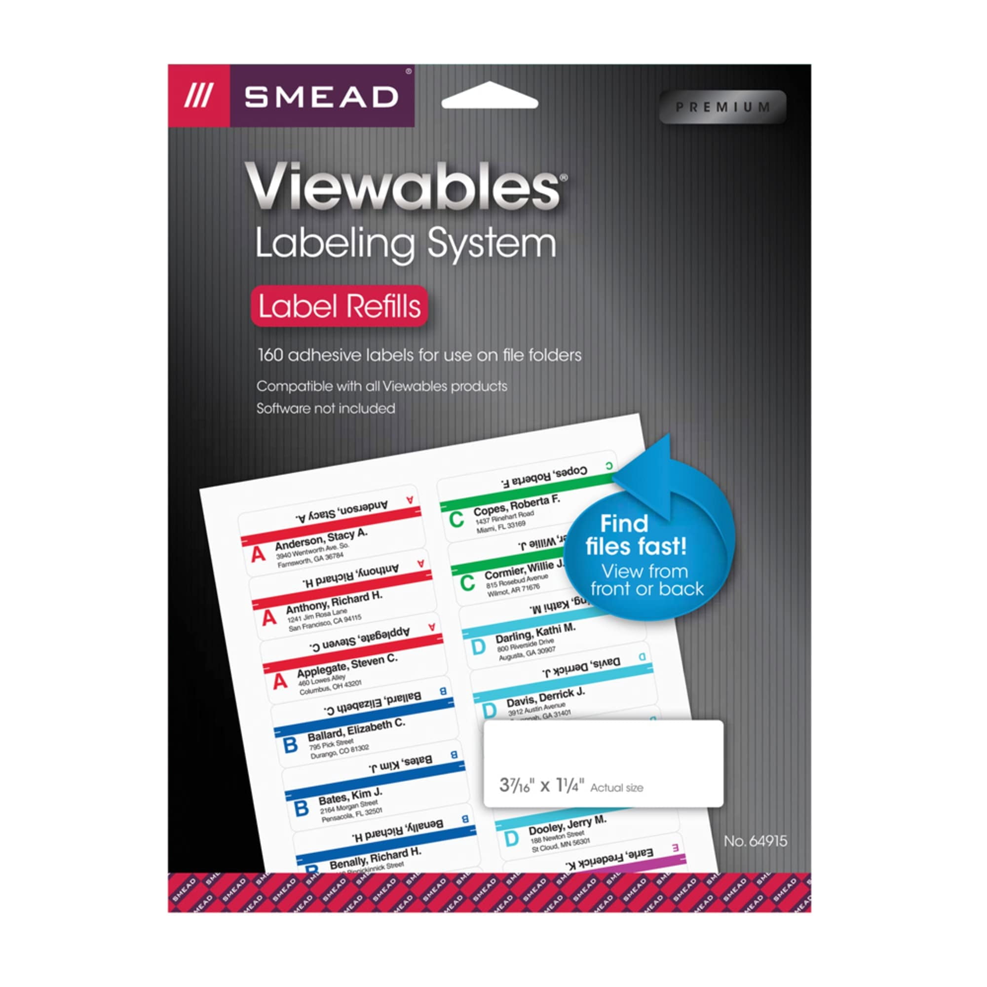 Smead Viewables Color Labeling System Refill Pack, 3 7/16" x 1 1/4 ...