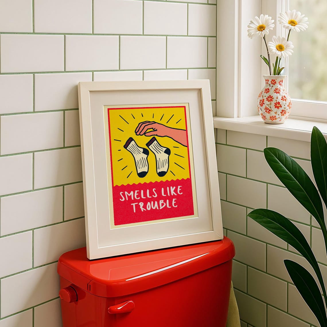 Smells Like Trouble Funny Bathroom Wall Art, Unframed Paper Print Size ...