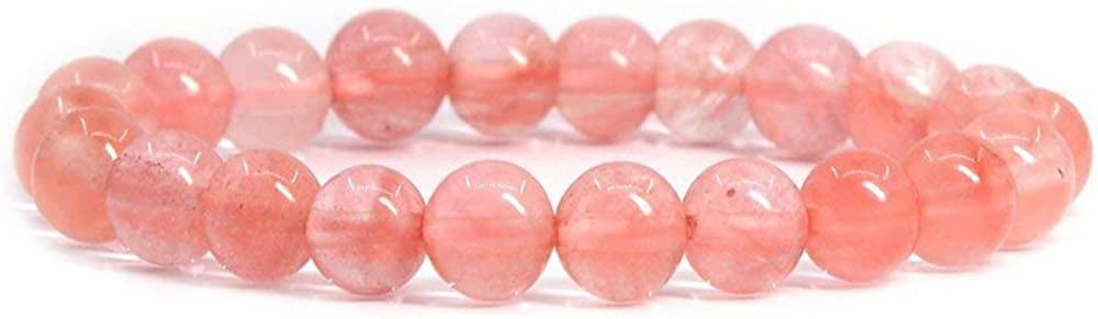 Smelted Cherry Quartz Gemstone 8mm Round Beads Stretch Bracelet 7 ...