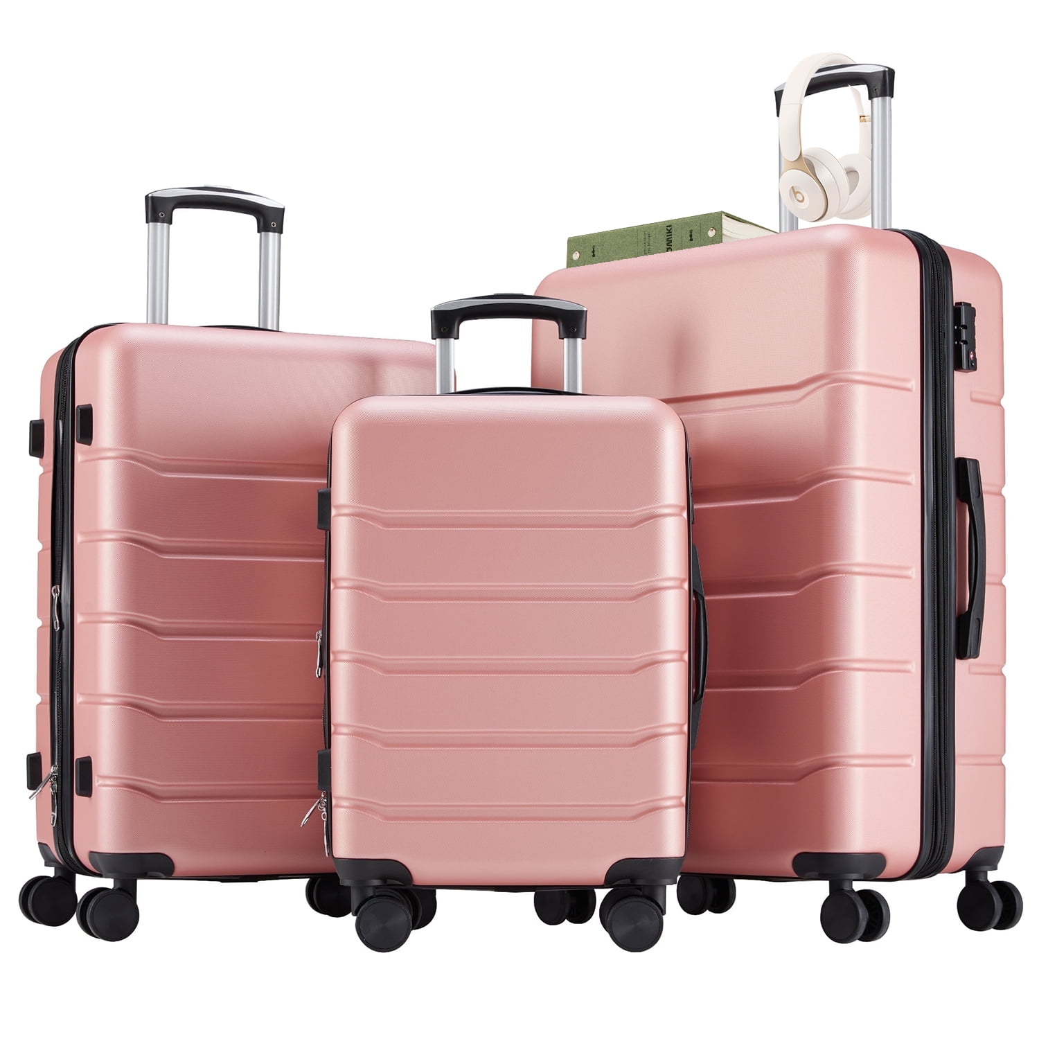 Smiaoer 3 Piece Hardshell Luggage Set Hardside Lightweight Suitcase ...