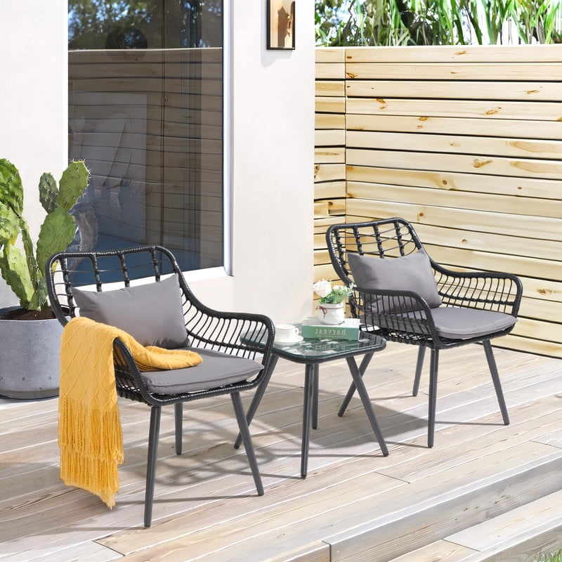 Beddle 3-Piece Outdoor PE Rattan Bistro Furniture Set Patio ...