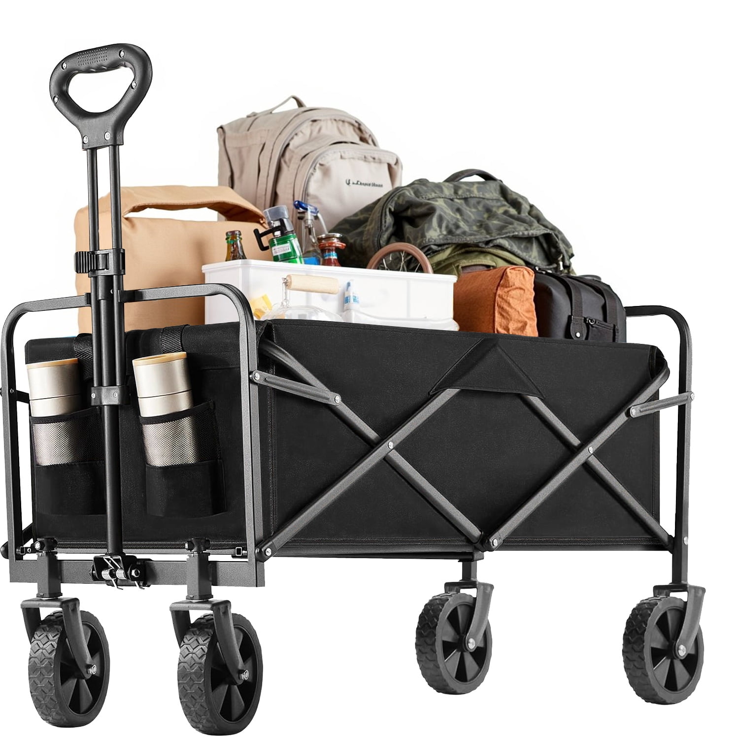Smiaoer Foldable Cargo Wagon with All-Terrain Wheels, Portable Shopping ...