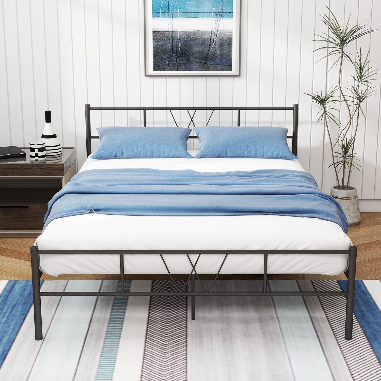 Smiaoer Queen Size Iron Bed Frame with Retro Headboard and Footboard ...