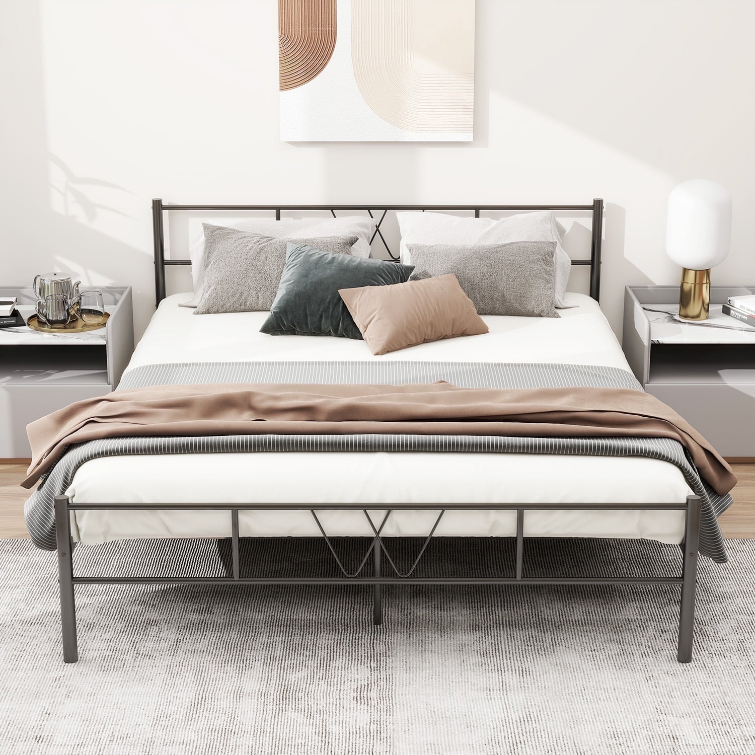 Beddle Full Size Modern Metal Standard Bed with Footboard, Black ...