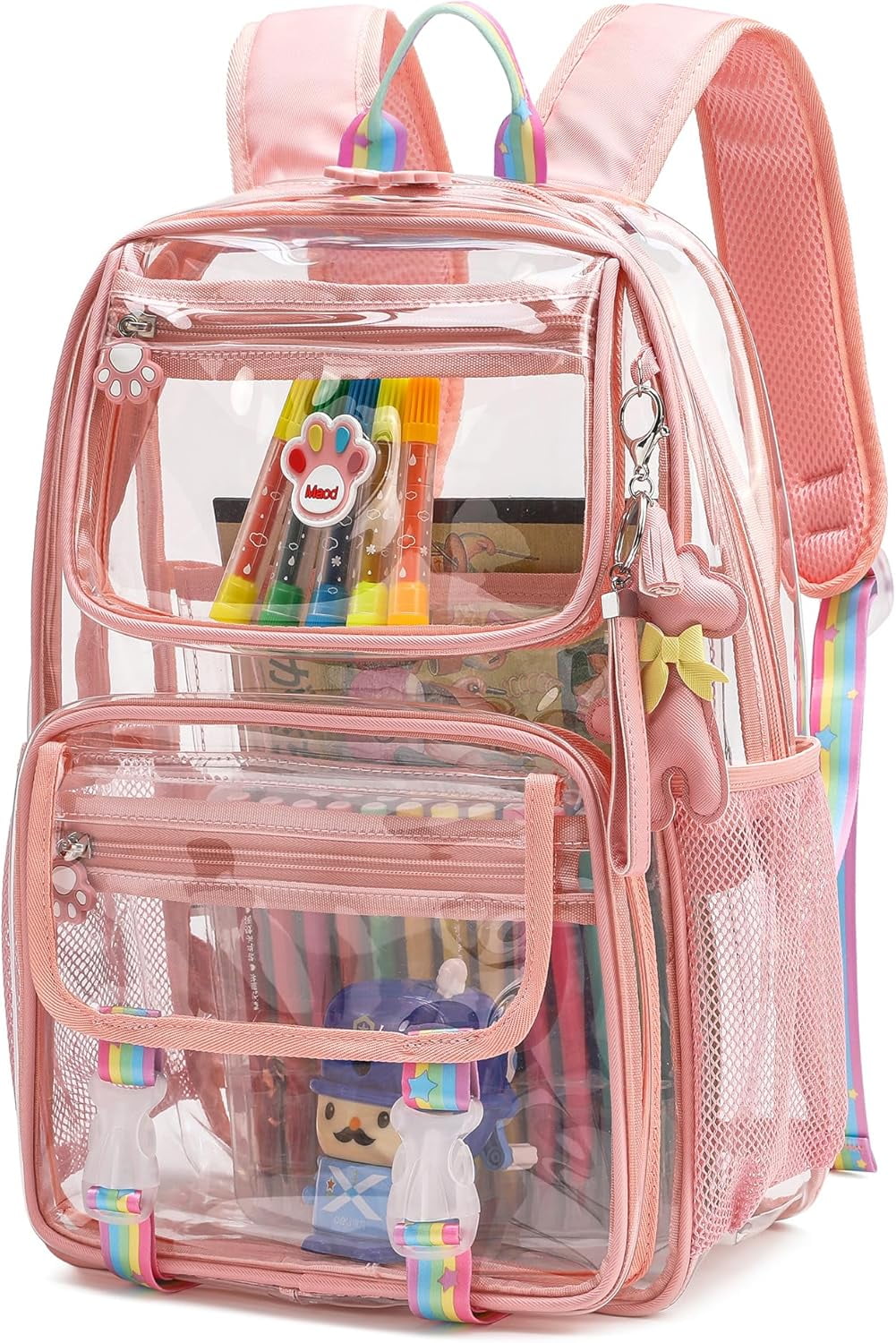 Smiaoer Large 17" Clear Backpack for School Stadium Travel Transparent ...