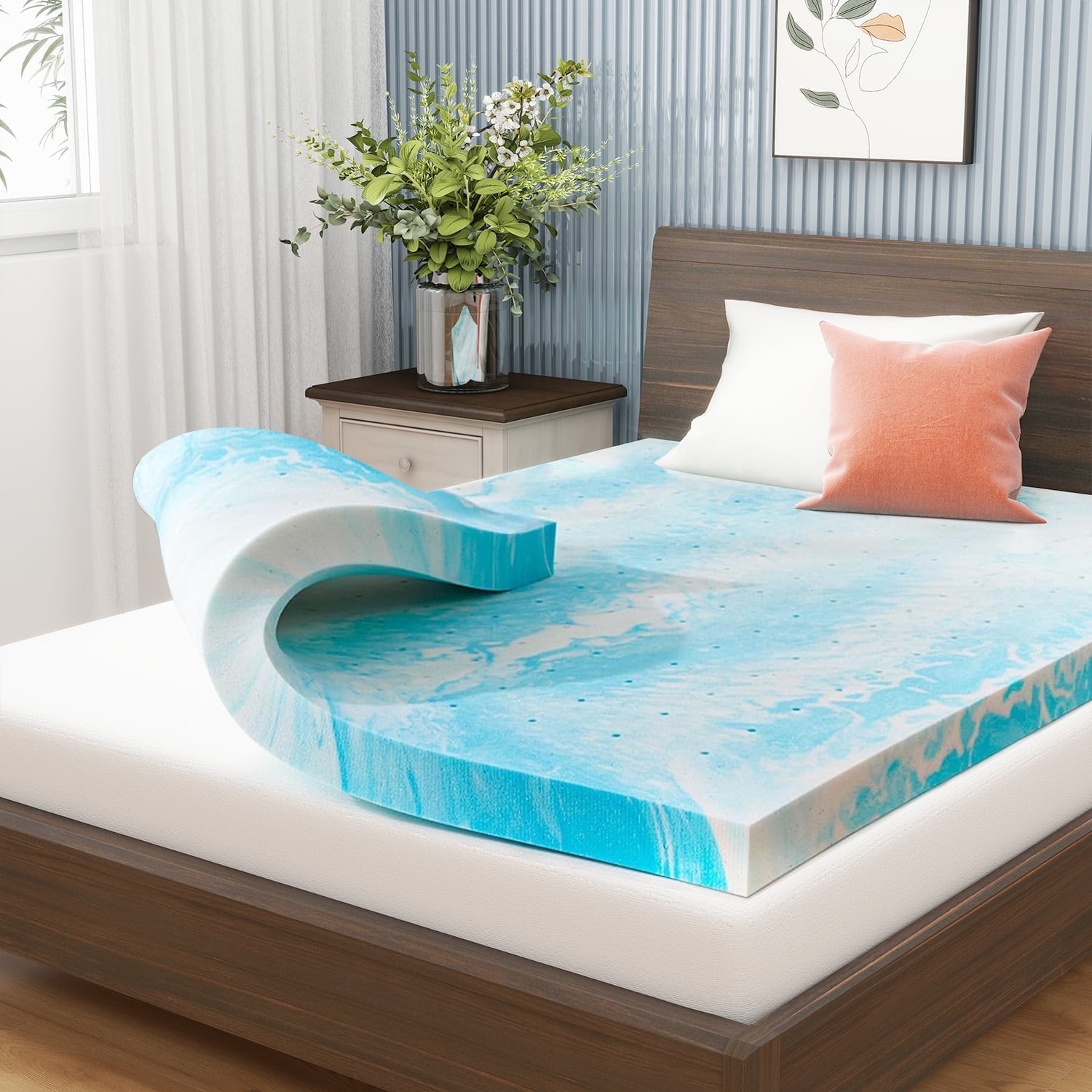 Beddle Mattress Topper,3 inches Queen Size Gel Memory Foam Bed Topper ...