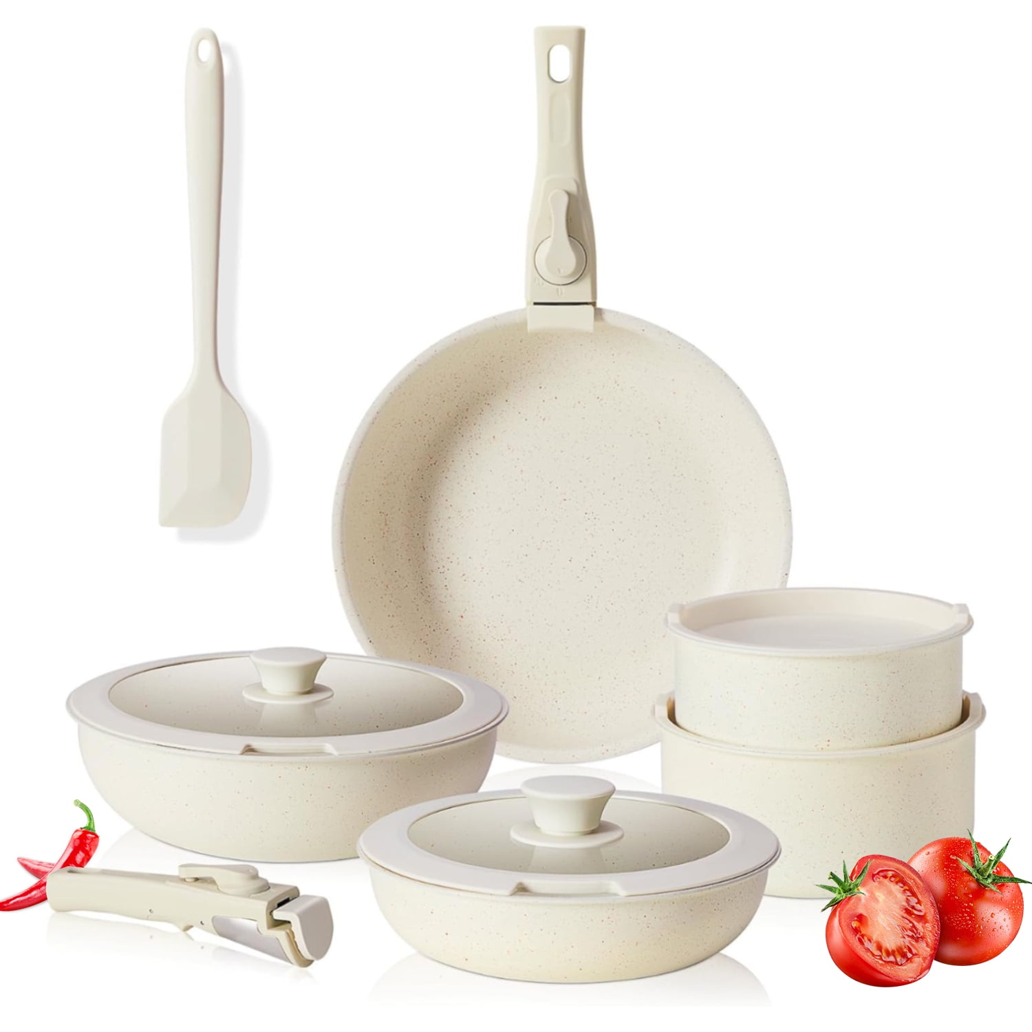 Smiaoer Pots and Pans Set Non Stick, 12-Piece Cookware Set with Detachable Handle, Oven Safe ...