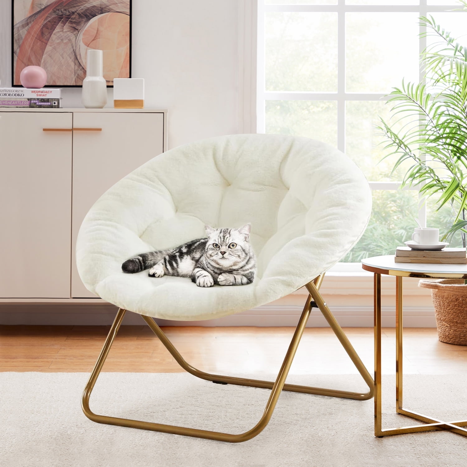 Beddle Saucer Chair for Adults Faux Fur Folding Bedroom Chairs,White ...
