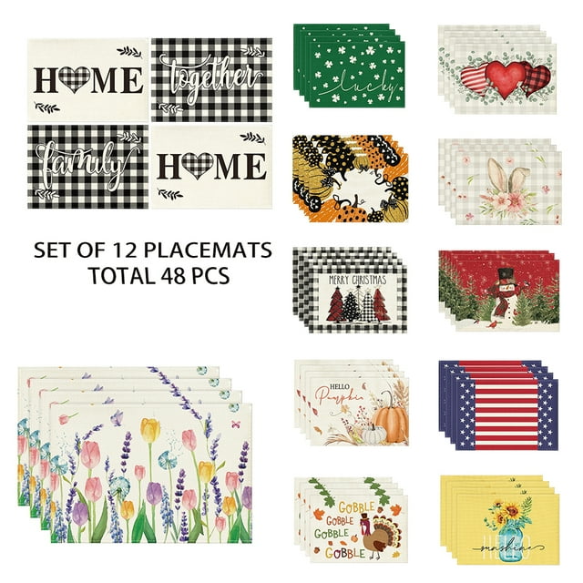 Smile 12 Set Total 48PCS Seasonal Decorative Placemats, All Season ...