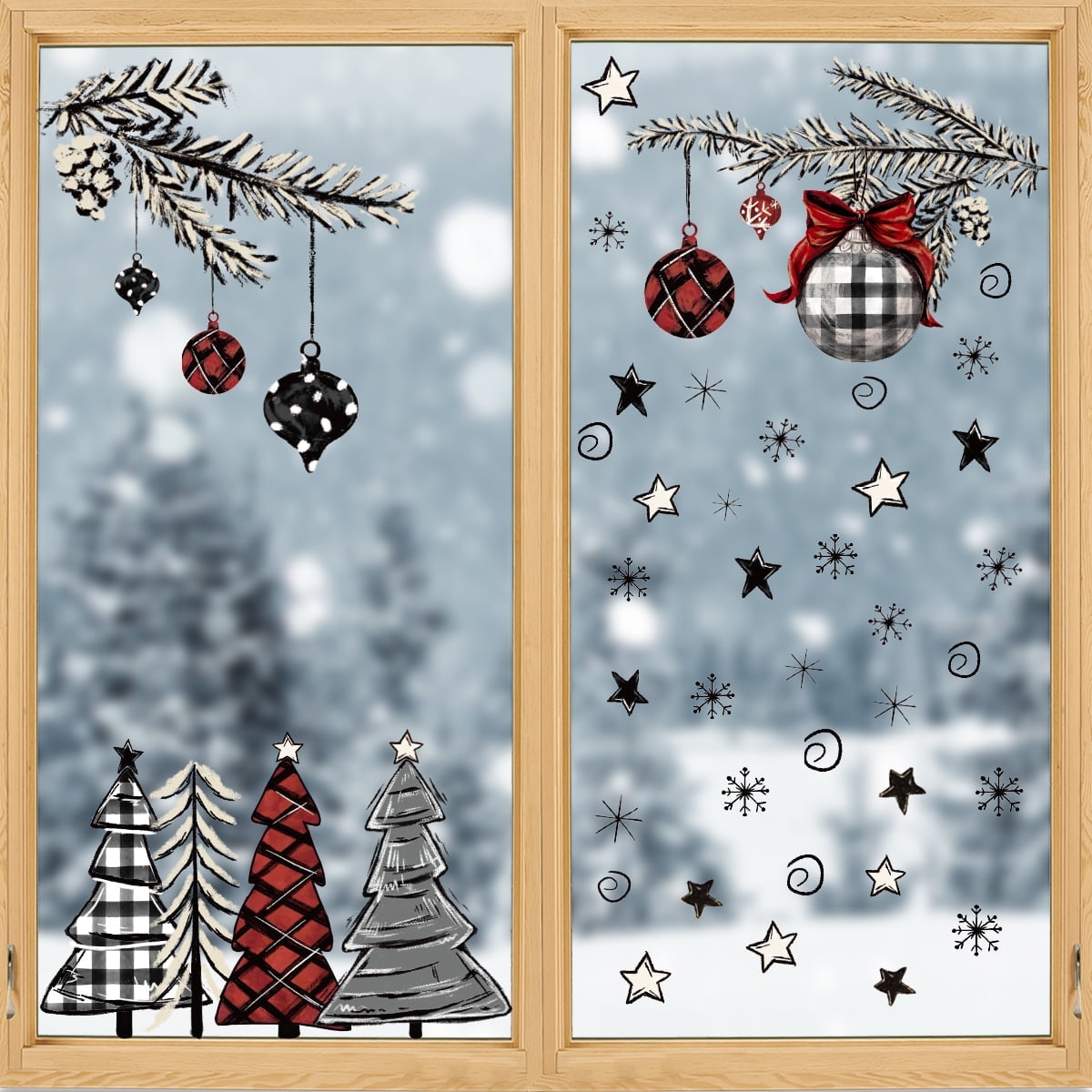 Smile 123 PCS Christmas Window Cling Sticker, Black Red Xmas Tree Snow ...