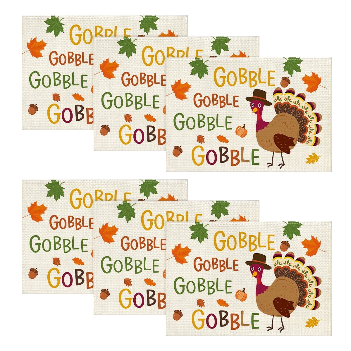 Smile 12x18 Inch Gobble Turkey Thanksgiving Placemats Set of 6 ...