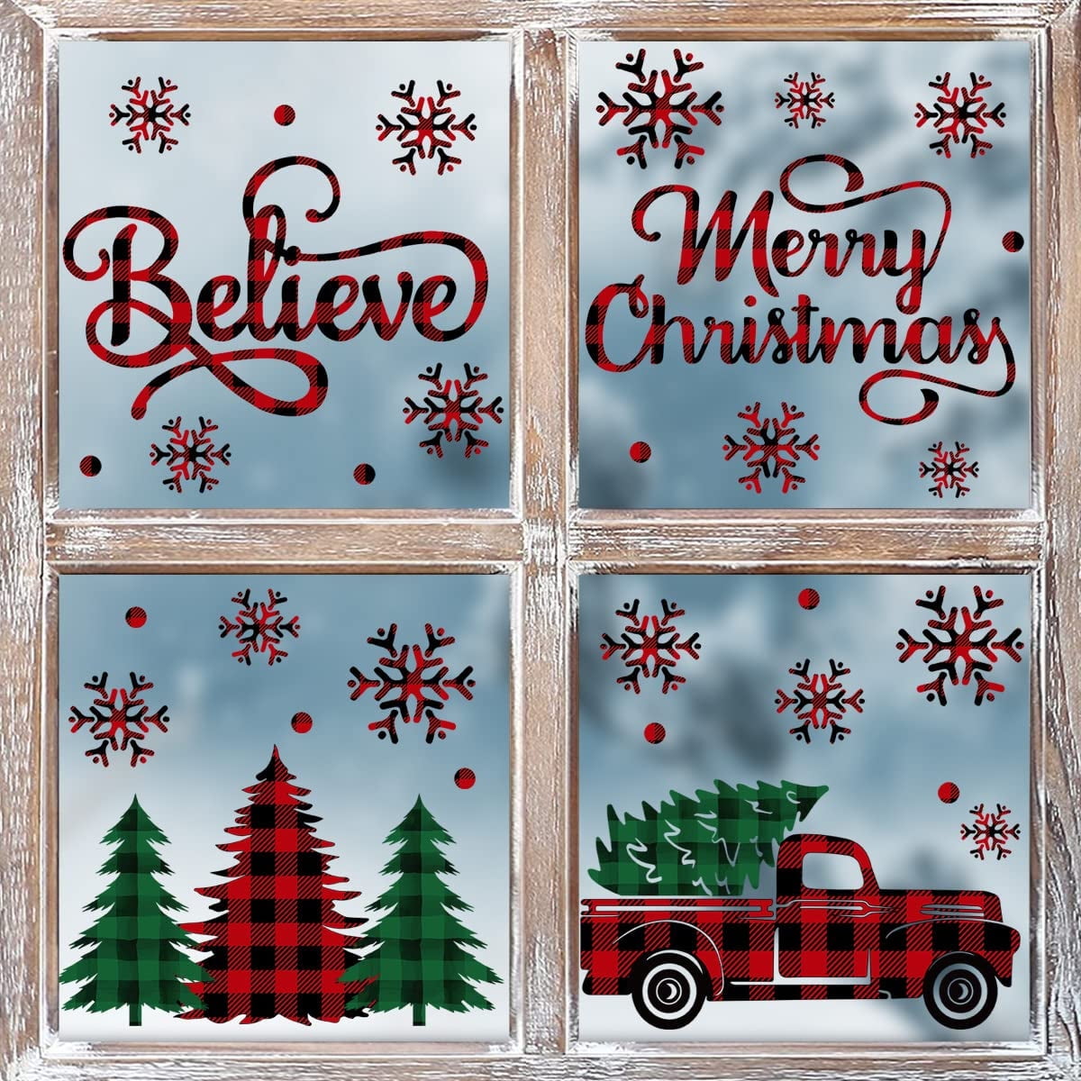 Smile 226 PCS Holiday Xmas Indoor Christmas Window Cling Sticker, Red ...