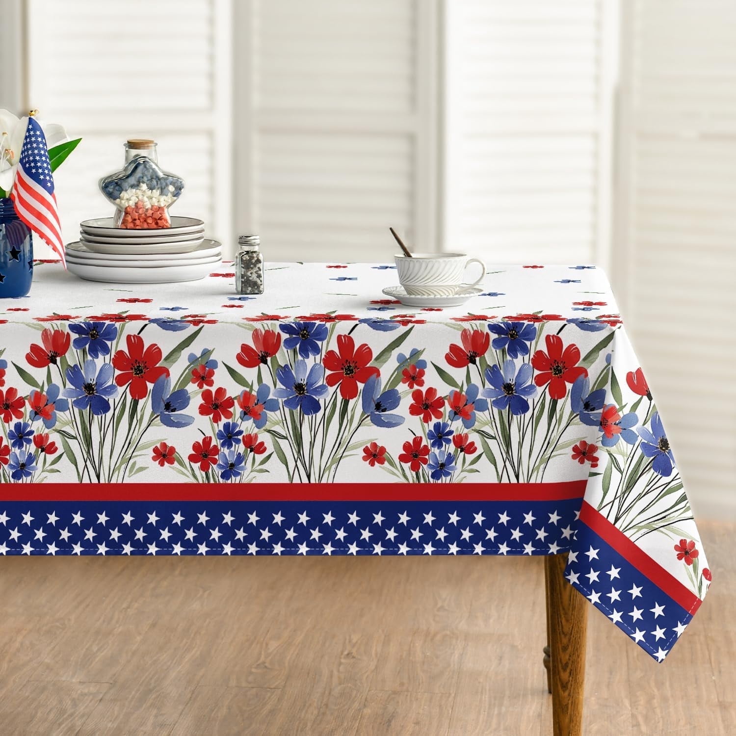 Sm:)e 4th of July Tablecloth 60x120 Inch Patriotic Watercolor Poppy ...