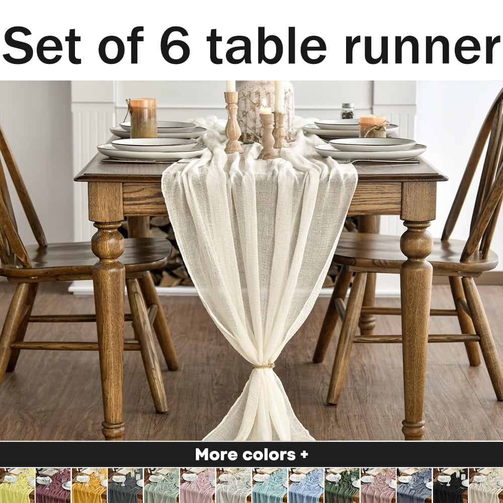 Smile 6PCS Beige Cheesecloth Table Runner 31 x 118 Inch Rustic Gauze ...