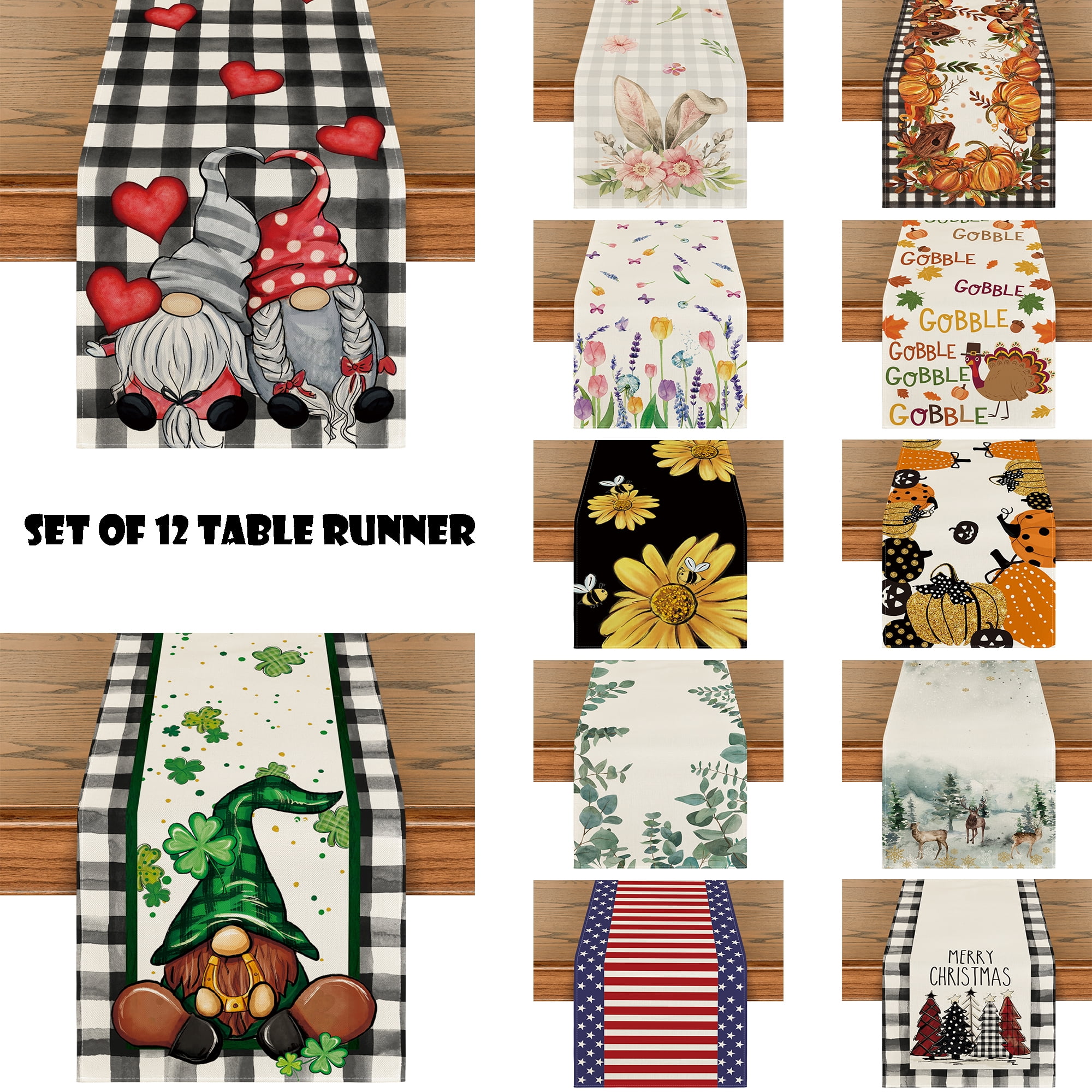 Smile All Seasons Seasonal Decorative Set of 12 Table Runner for Dining ...