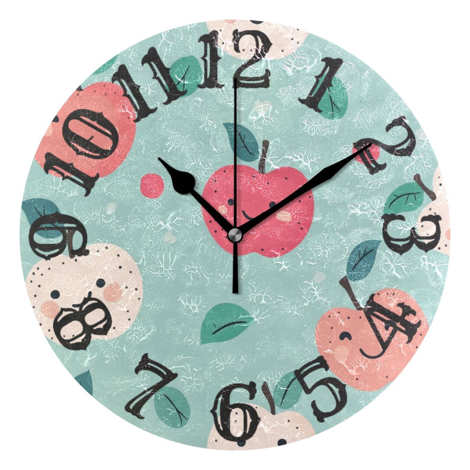 Smile Apples Wall Clock 10 inch Non-Ticking Easy to Read Decorative ...