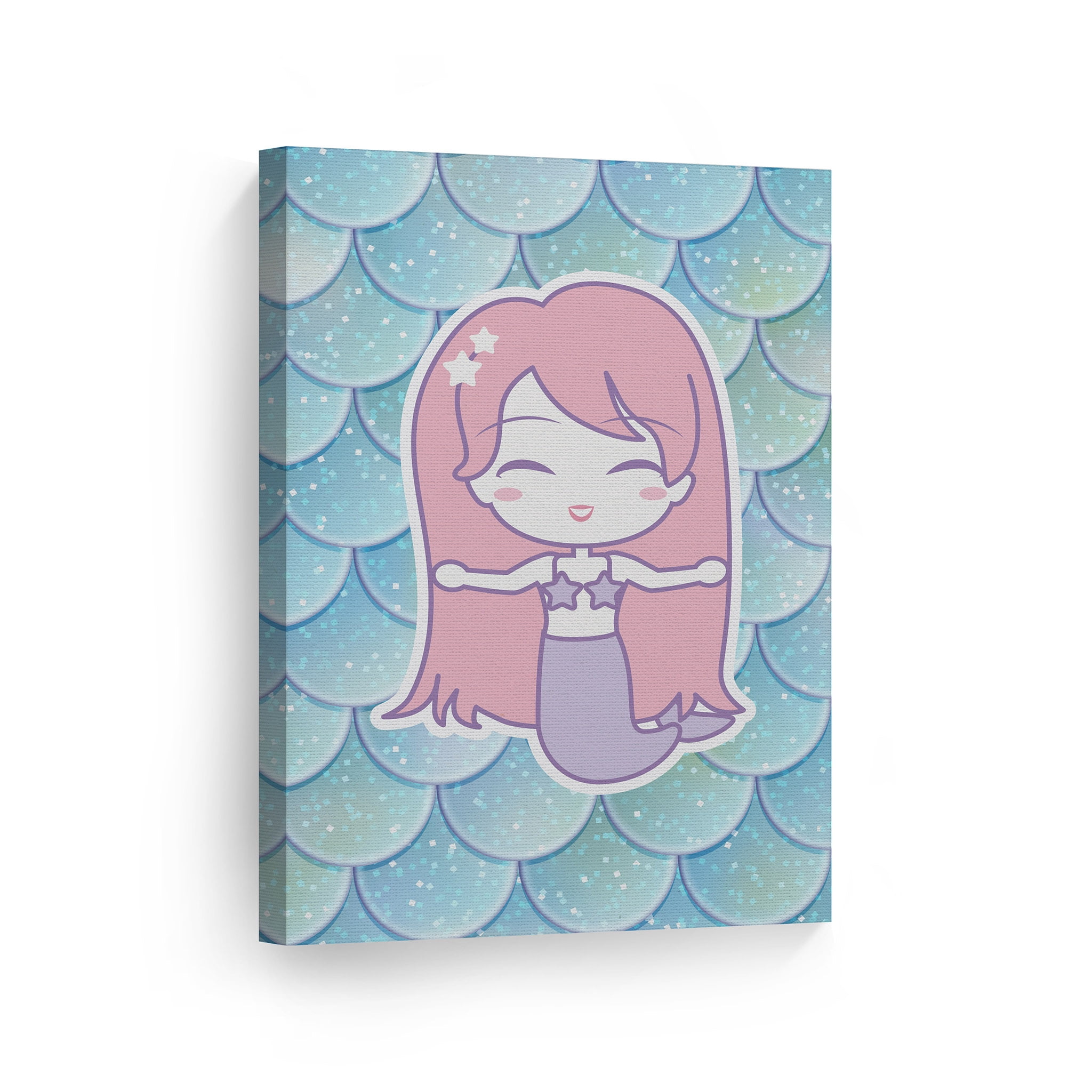 Smile Art Design Long Pink Haired Mermaid Decor Canvas Wall Art Print ...