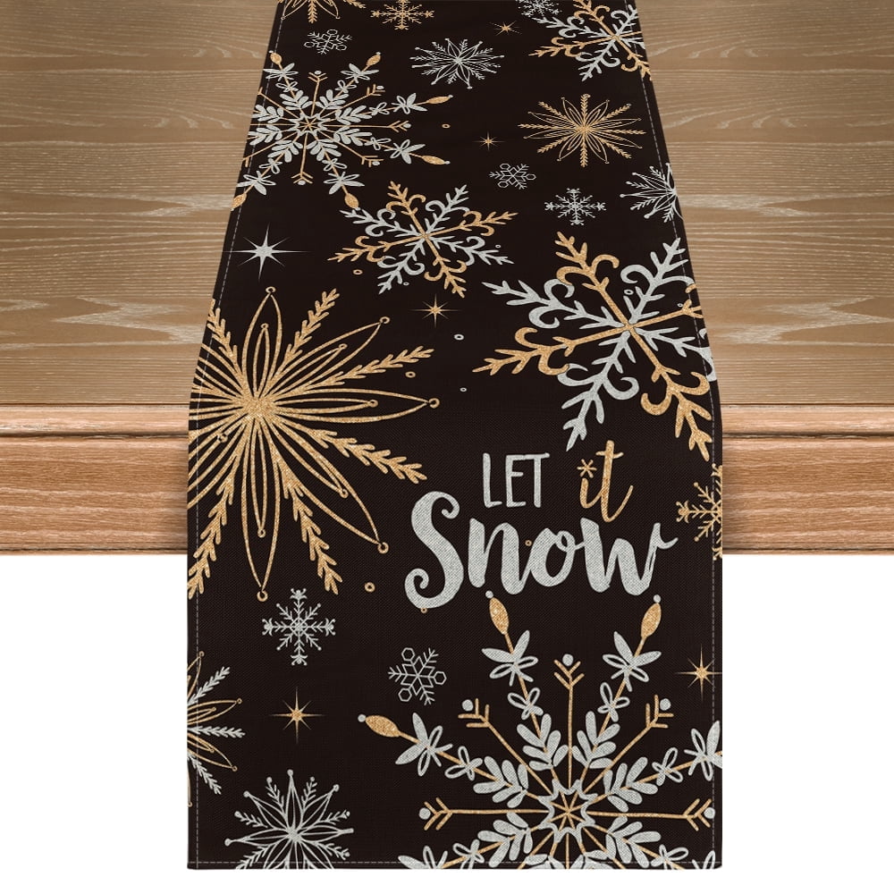 Smile Beige Snowflake Let It Snow Winter Table Runner Black, Seasonal ...