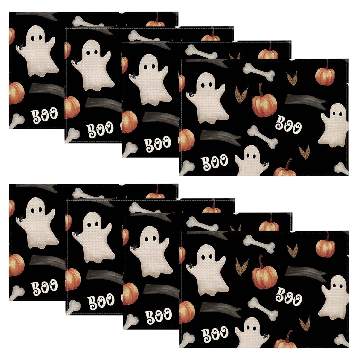 Smile Black Pumpkins Ghost Bone Boo Placemats Set of 8, 12x18 Inch ...