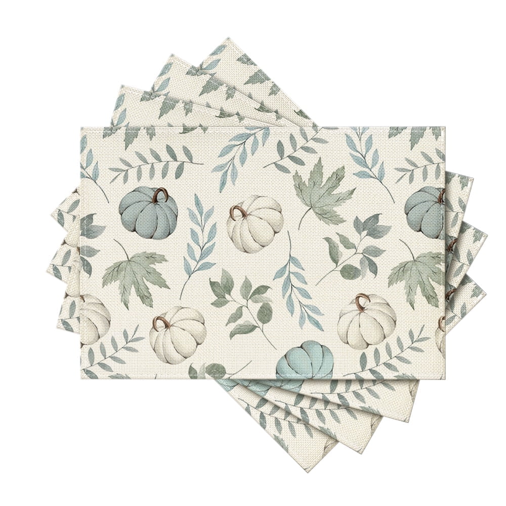Smile Blue Maple Leaf Pumpkin Fall Placemats Set of 4, 12x18 Inch ...