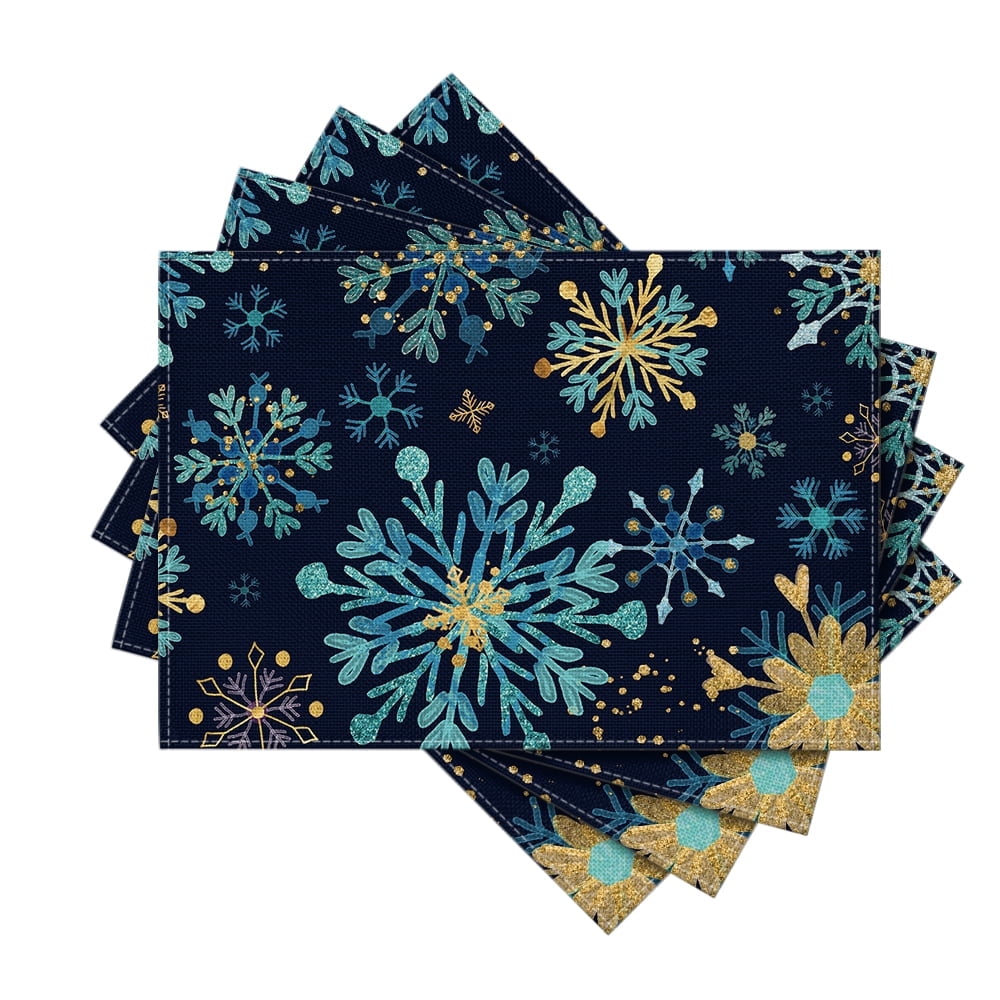 Smile Blue Snowflakes Hexagon Winter Placemats Set of 4, 12x18 Inch ...