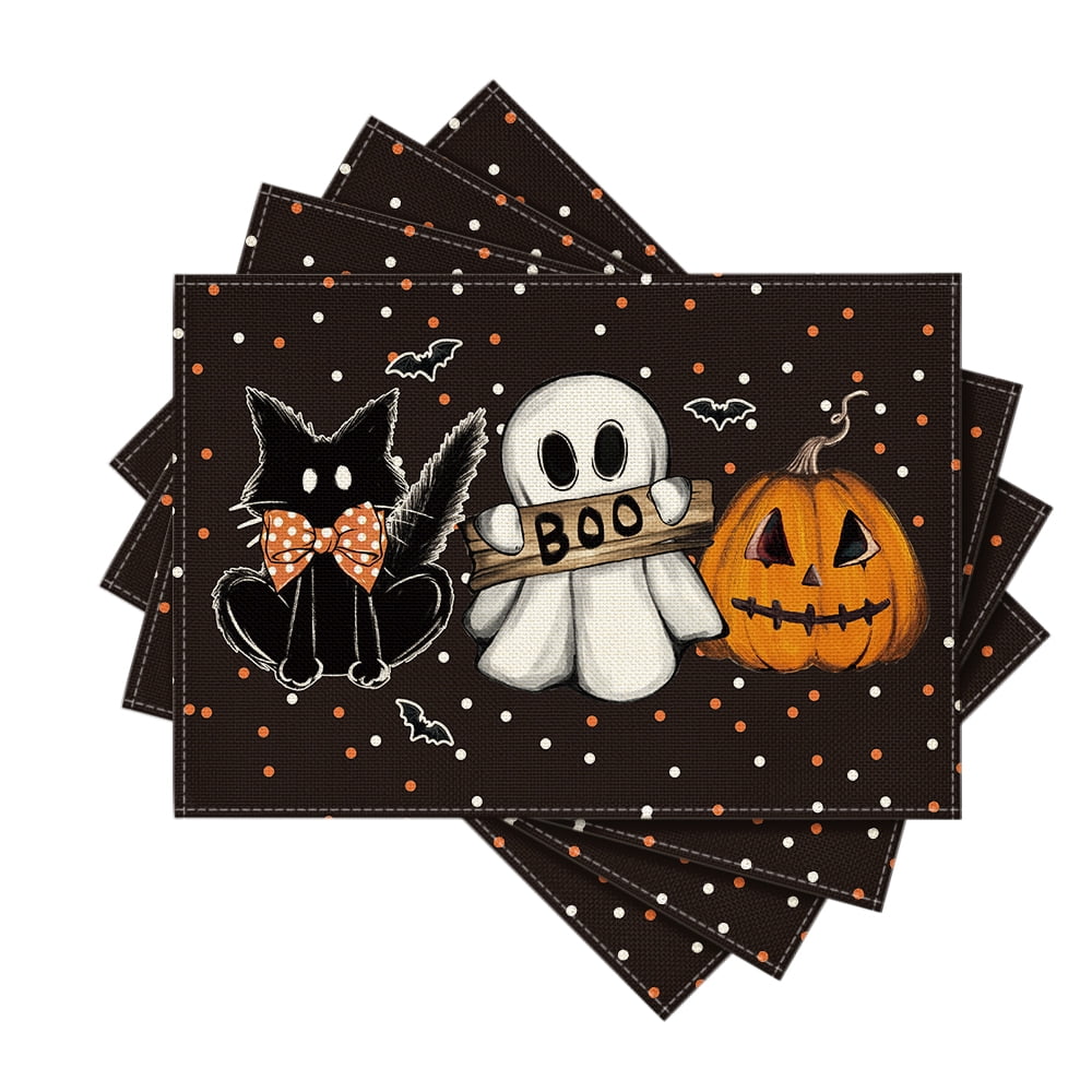 Smile Polka Dot Black Cat Boo Ghost Jack O Lantern Pumpkin 12x18 Inch ...