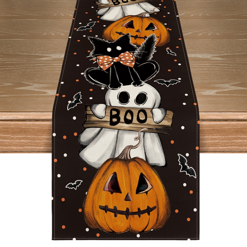 Smile Boo Cat Ghost Black Halloween Table Runner 13 x 90 Inch - Walmart.com
