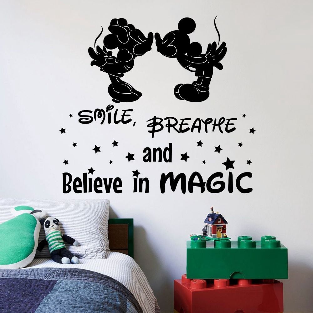 Smile Breathe Quote Minnie Mickey Disney Cartoon Quotes Wall Sticker ...