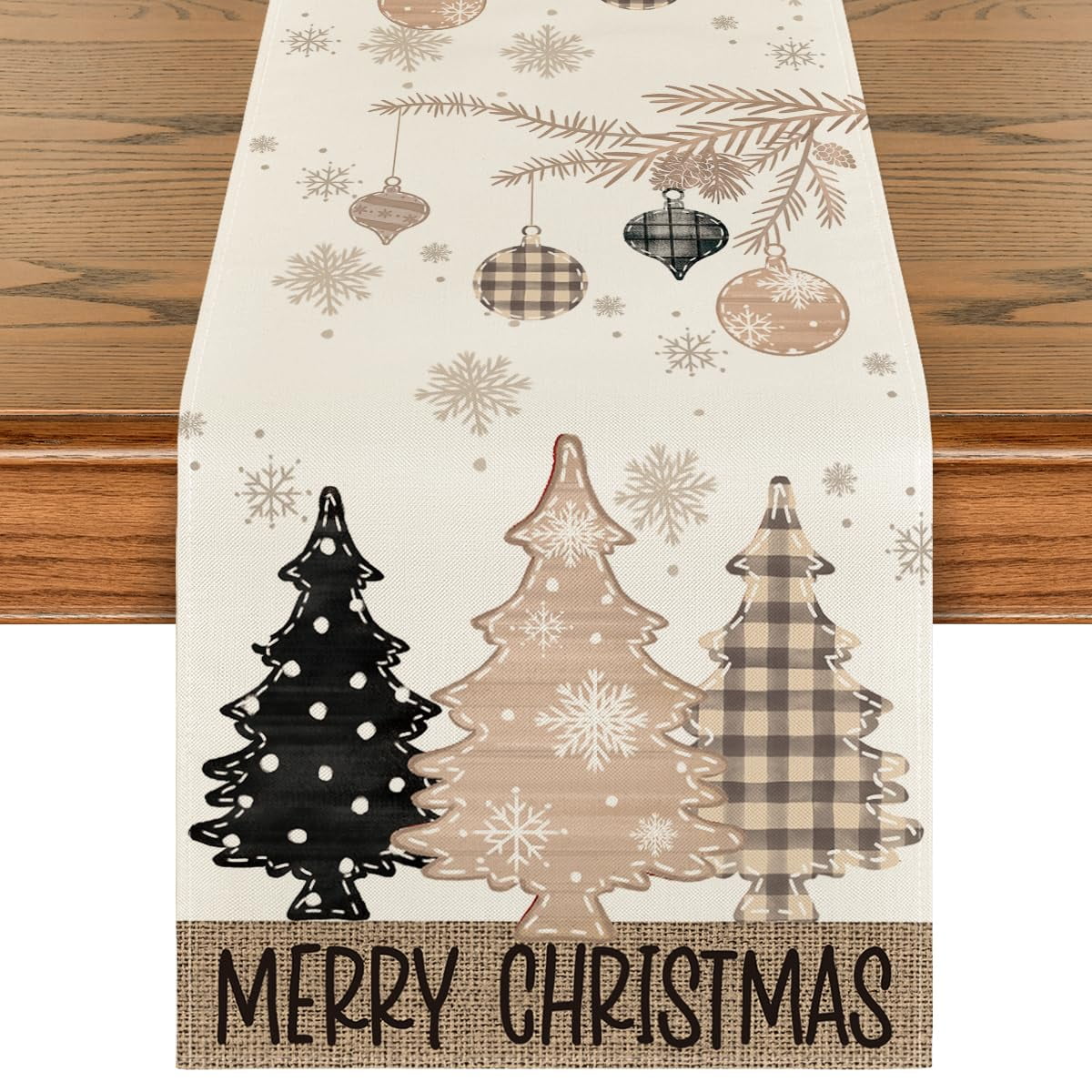 Smile Brown Pine Trees Snowflake Merry Christmas Table Runner, Winter ...