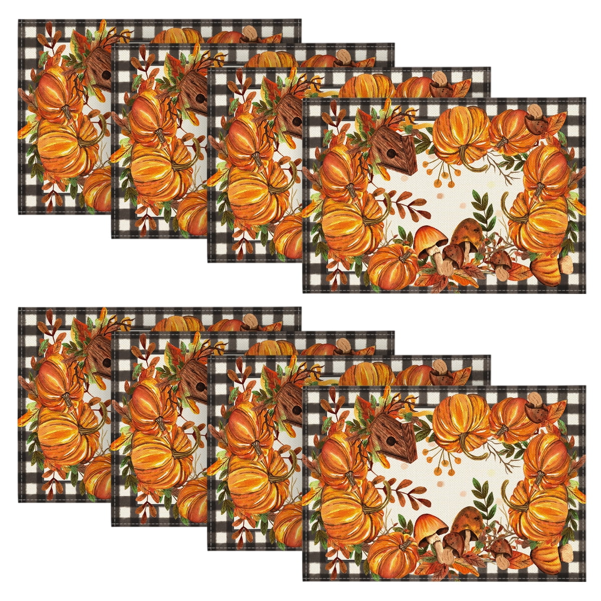Smile Buffalo Check Plaid Fall Table Placemats 12 x 18 Set of 8 ...