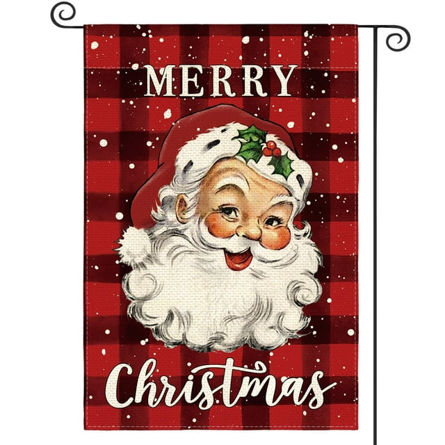 Smile Rustic Buffalo Check Plaid Santa Claus Christmas Outdoor Garden ...