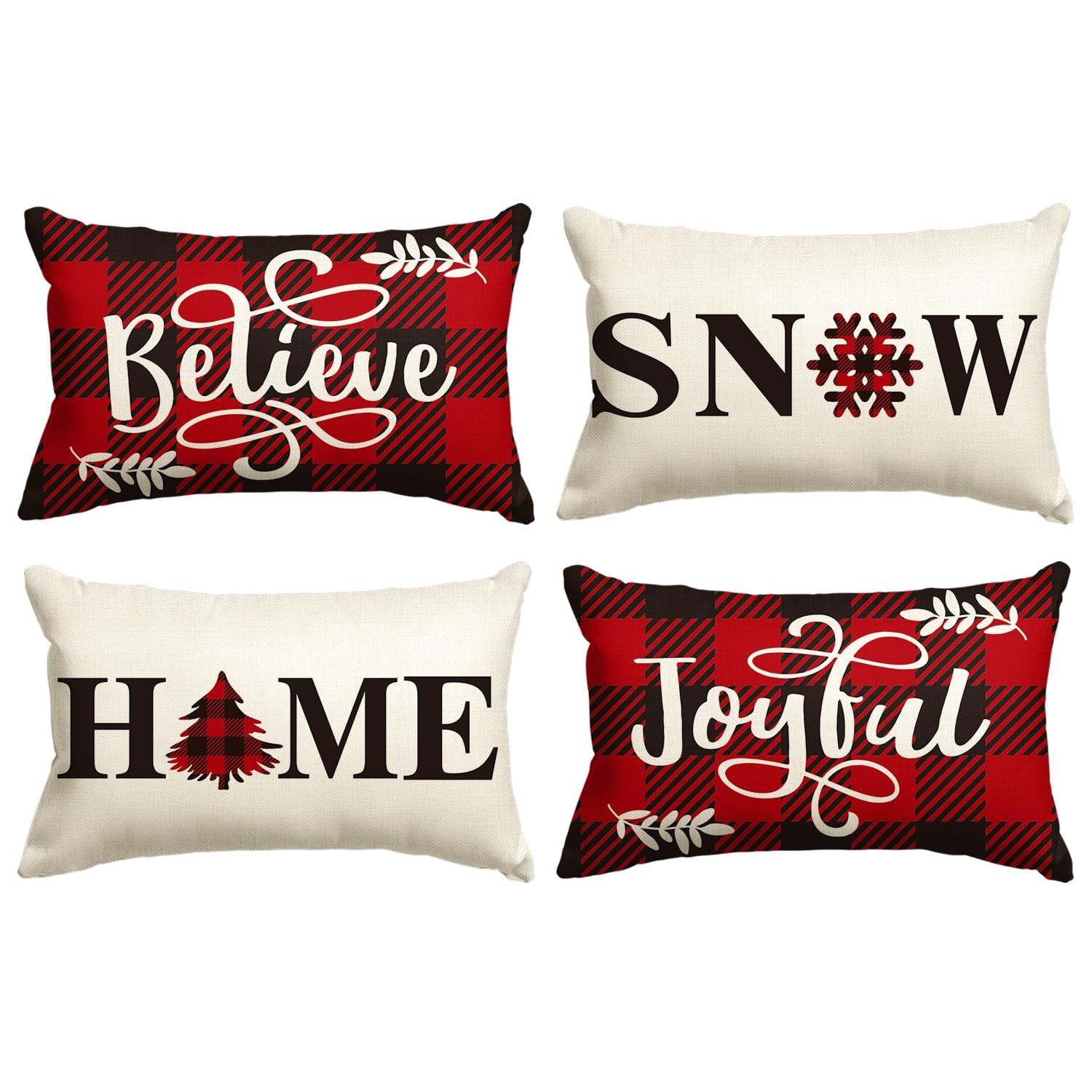Smile Buffalo Plaid Believe Christmas Throw Pillow Cover 12 x 20 Inch ...