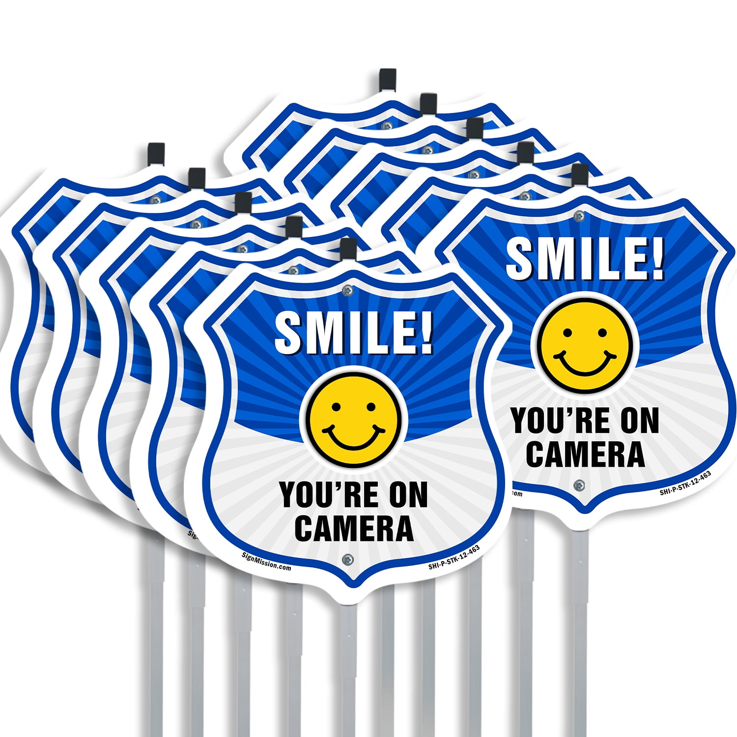 Smile You're On Camera Shield Sign Smile You're On Camera (10 Pack) 12 ...