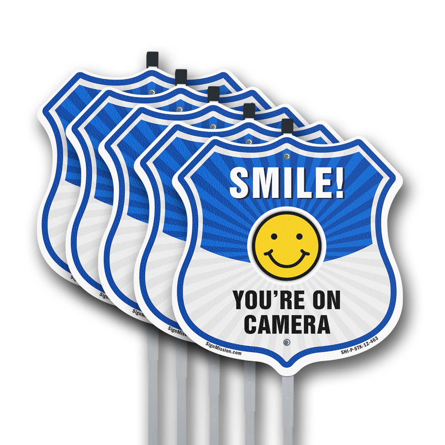 Smile You're On Camera Shield Sign Smile You're On Camera (5 Pack) 12 ...
