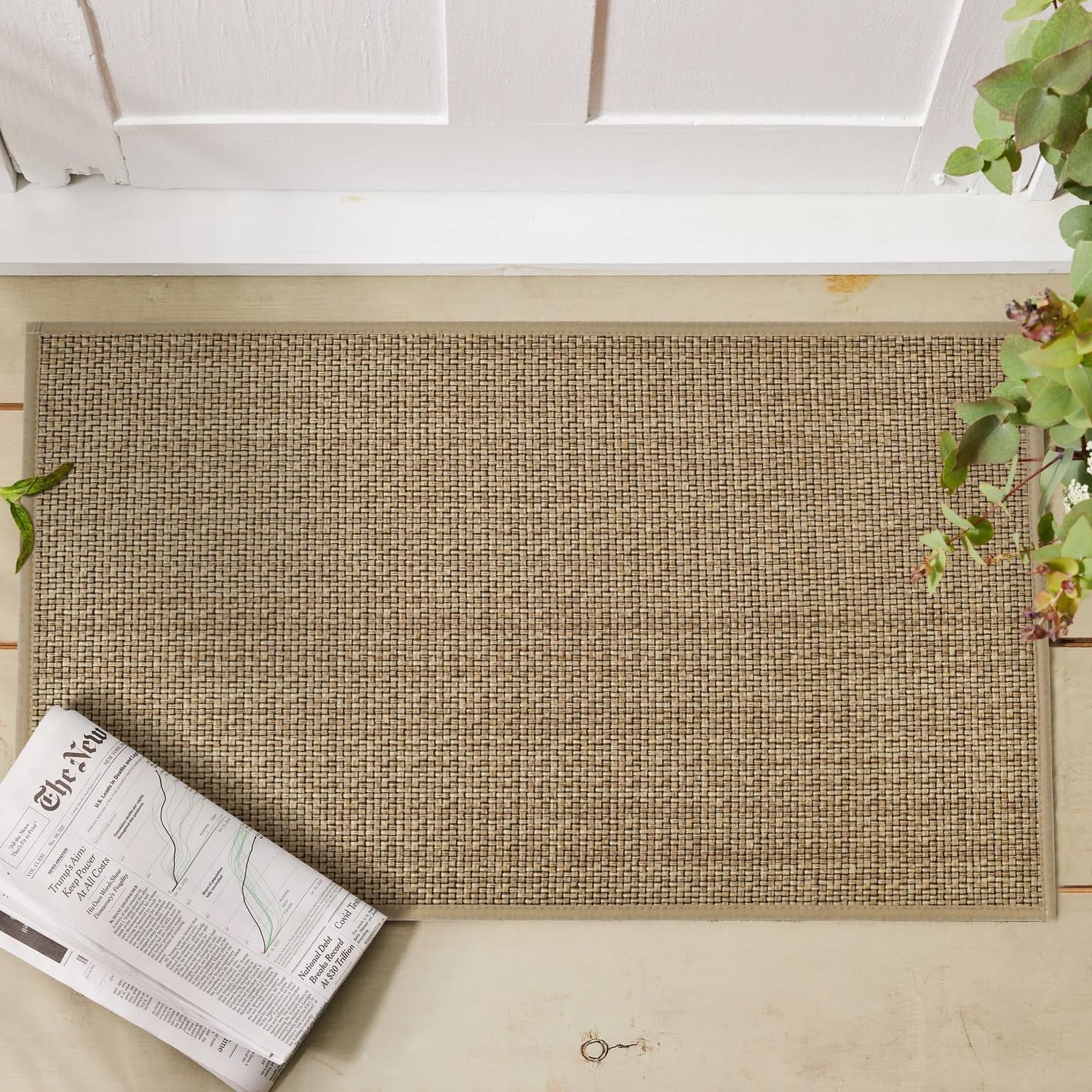Sm:)e Chenille Rug Woven Door Mat Rubber Backed 17x29 Inch, Linen, Soft ...