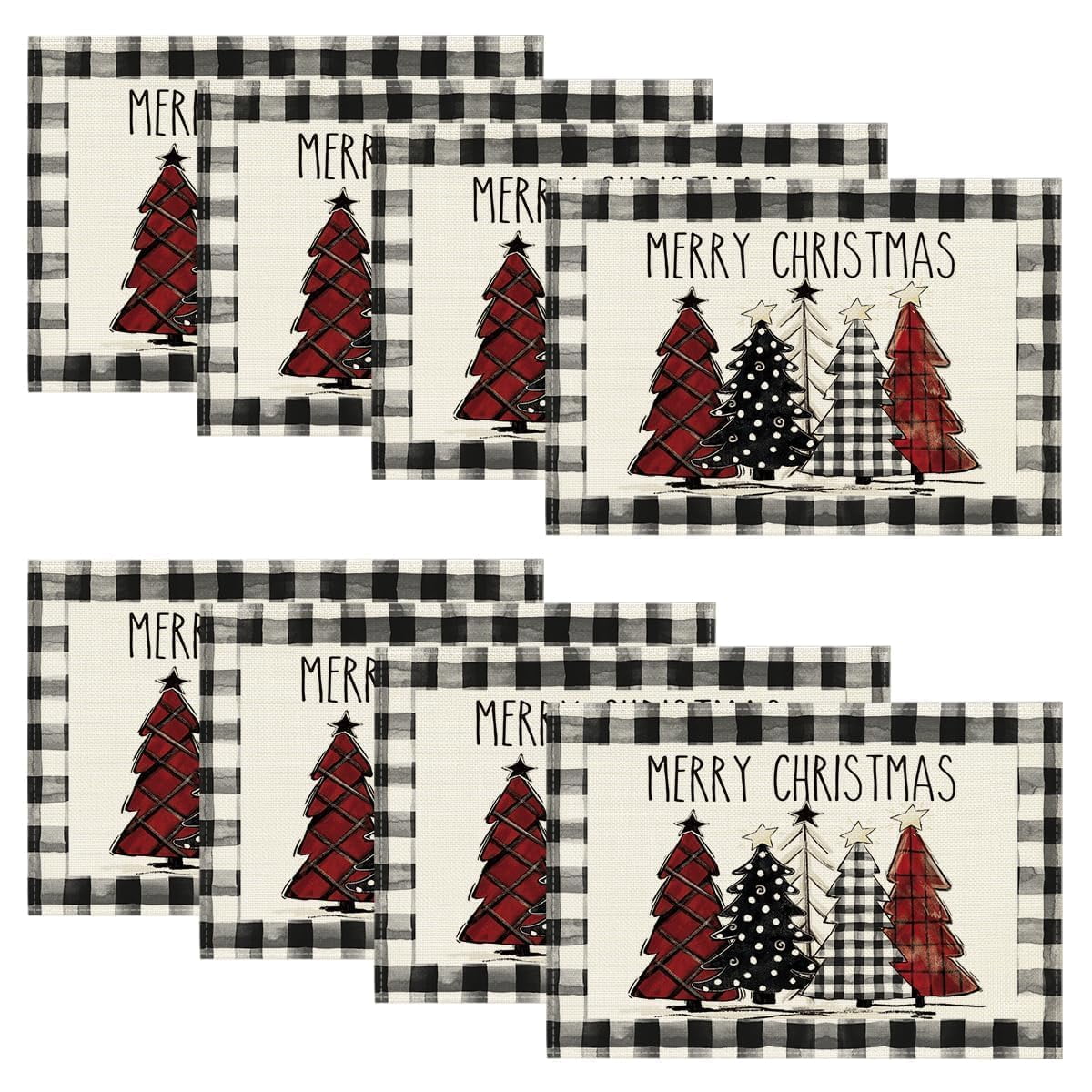 Smile Buffalo Plaid Christmas Trees Winter Placemats Set of 8, 12 x 18 ...