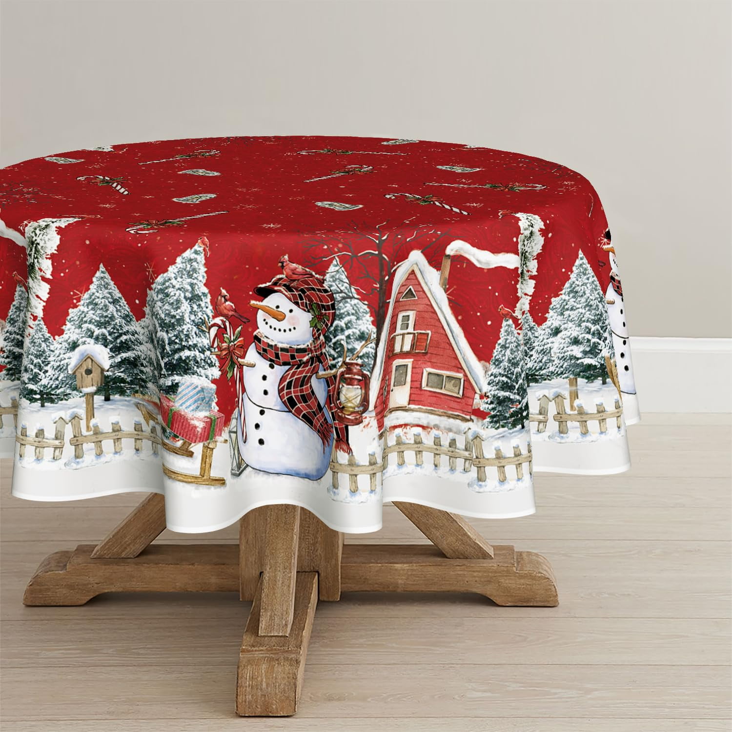 Smile Christmas Tablecloth 60 Inch Round, Winter Snowman House ...