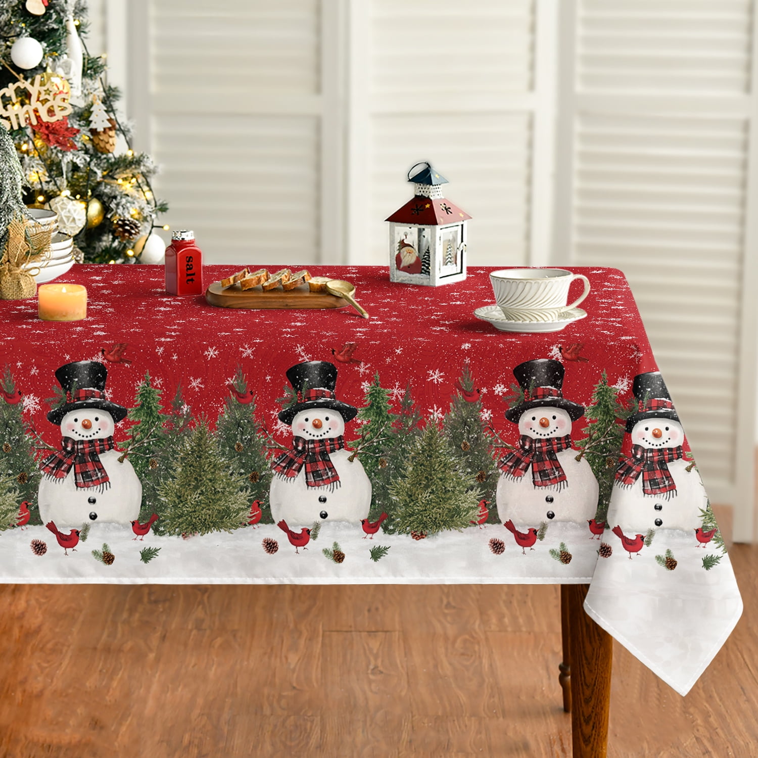 Smile Christmas Tablecloth 60×84 Inch Oval, Winter Snowman Trees Red ...